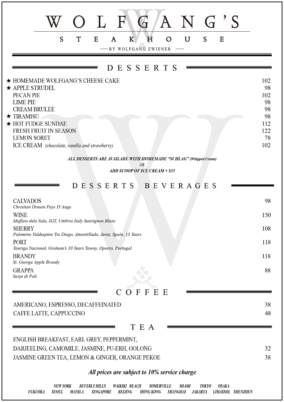 Wolfgang's SteakHouse Menu