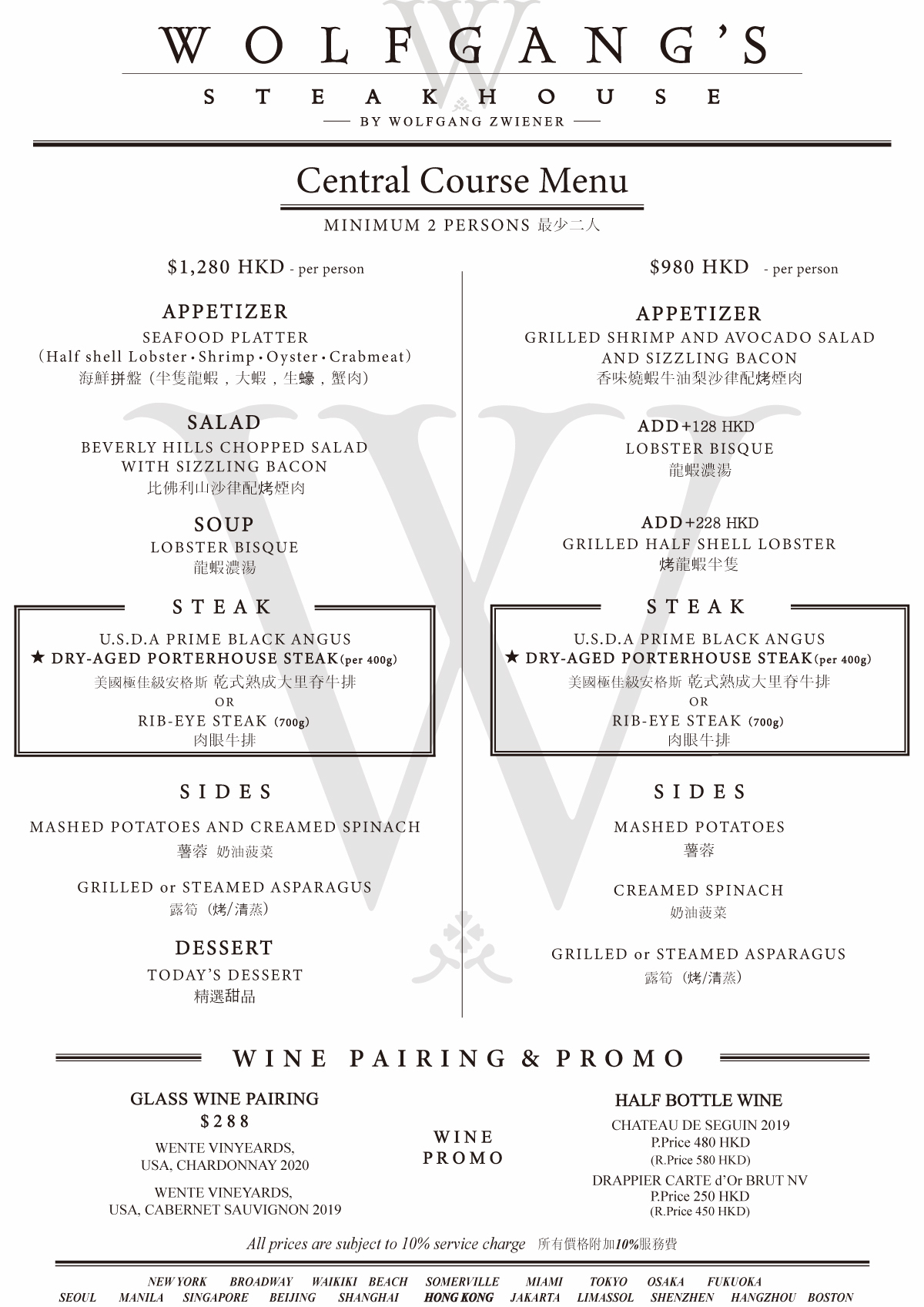 Wolfgang's SteakHouse Menu
