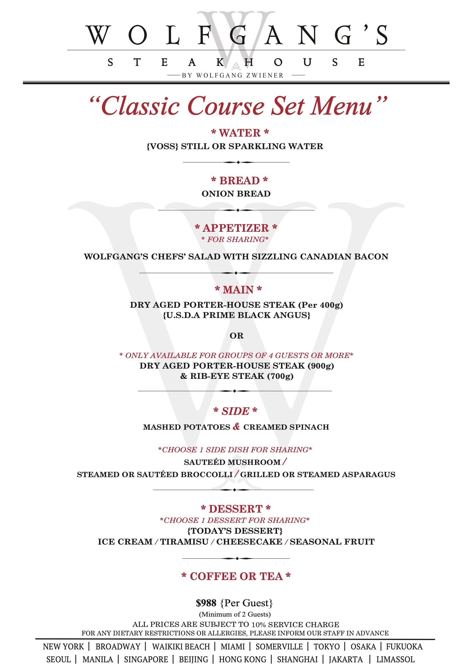 Wolfgang's SteakHouse Menu