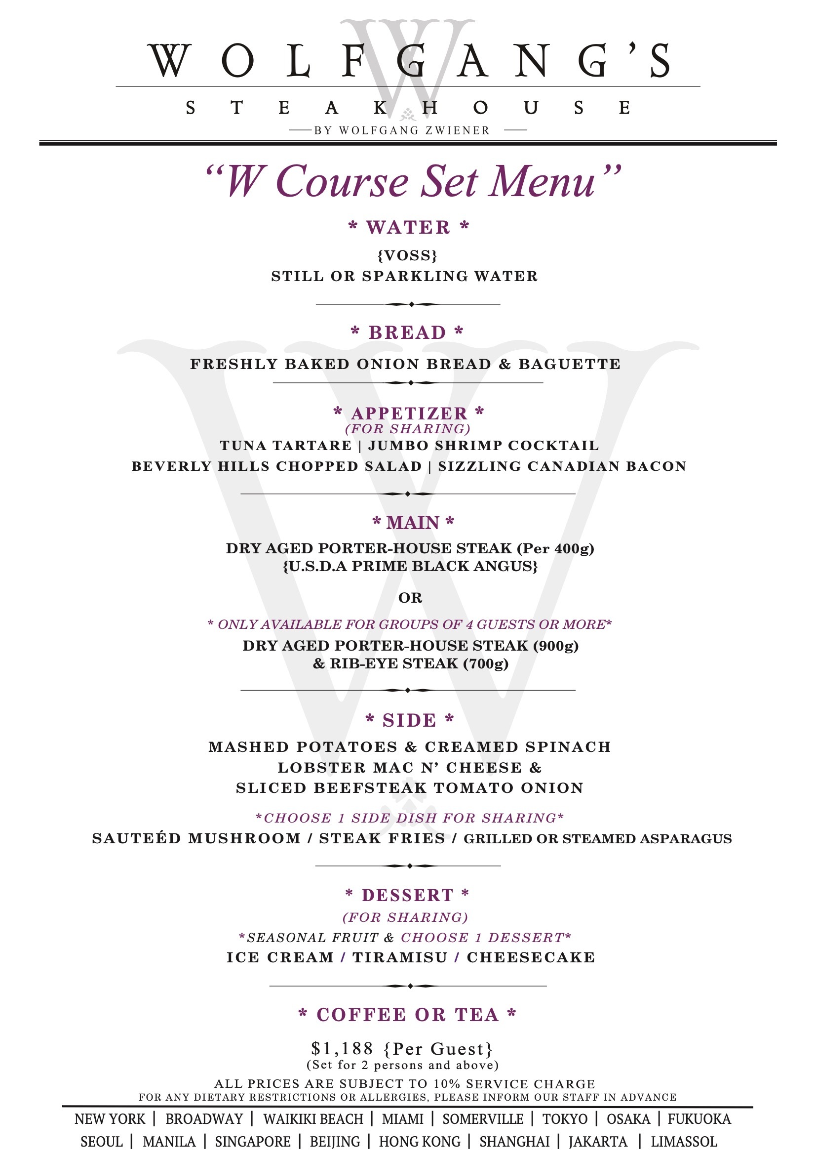 Wolfgang's SteakHouse Menu